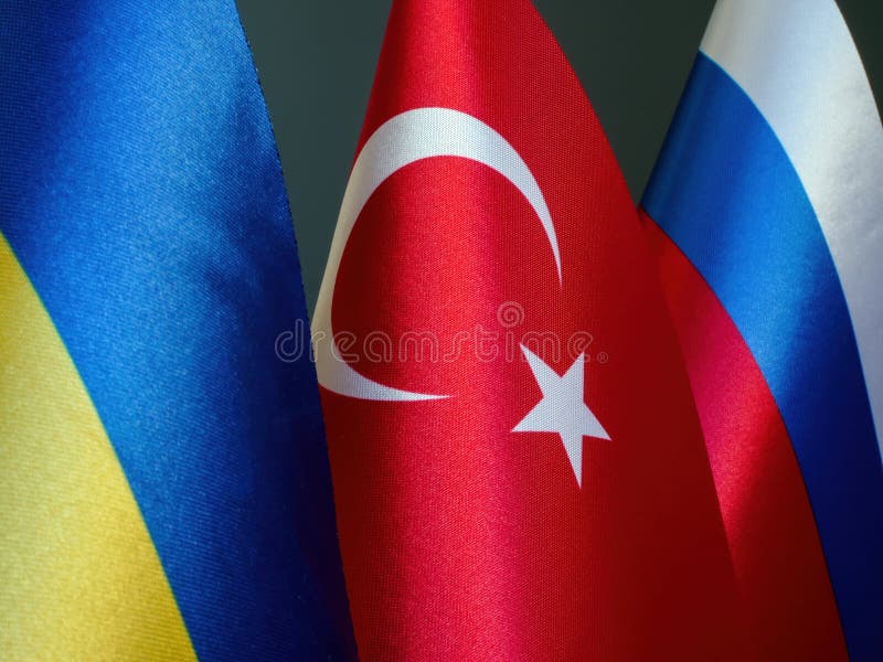 Near the Flags of Ukraine, Turkey and Russia. Stock Image - Image of ...