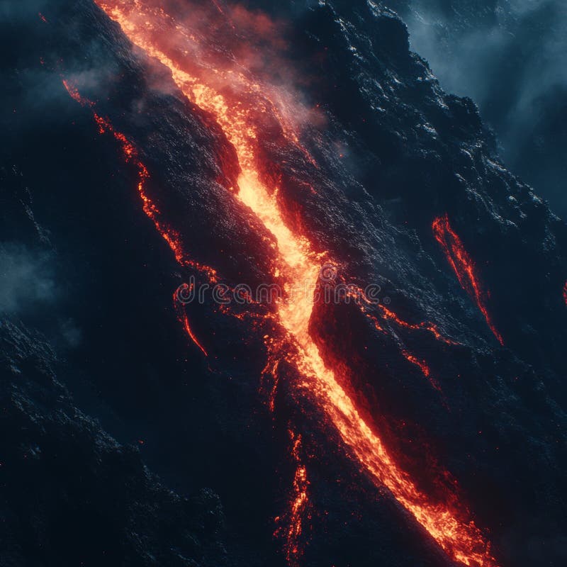 A Near Look at the Incandescent Lava Stream in a Volcanic Setting Stock ...
