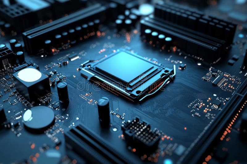 A Near Look at a Modern Computer Motherboard with Detailed Circuit ...