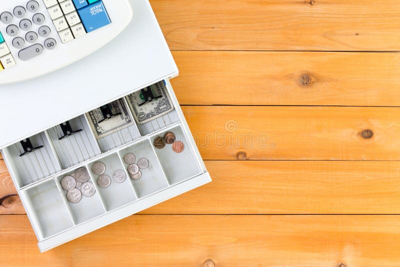 Nearly Empty Cash Register Drawer on Table Stock Image - Image of ...