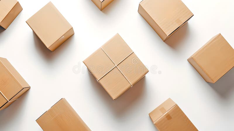 Top View of Multiple Cardboard Boxes on White Background. Simple and ...