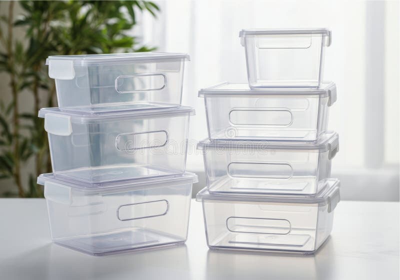 Stack Clear Plastic Storage Containers Lids Organization Stock Photos ...