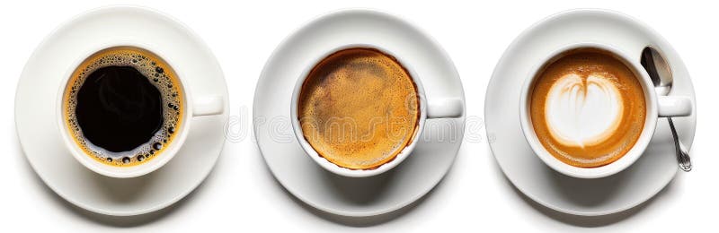 Three Cups of Coffee are Aligned in a Row on a White Background Stock ...