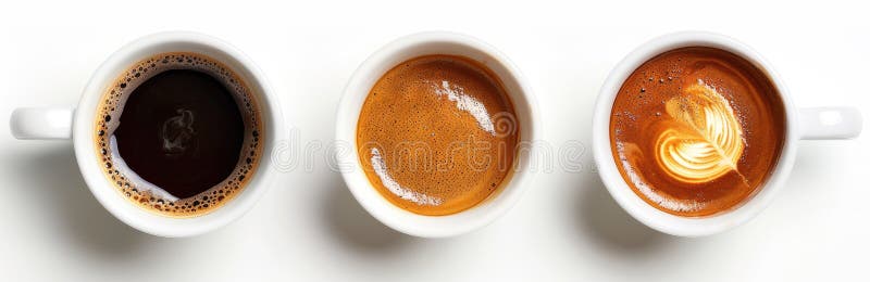 Three Cups of Coffee are Aligned in a Row on a White Background Stock ...