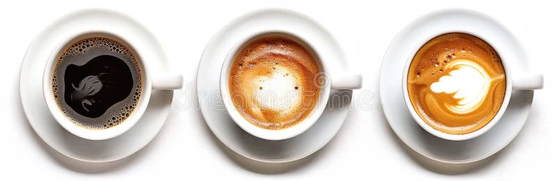 Three Cups of Coffee are Aligned in a Row on a White Background Stock ...