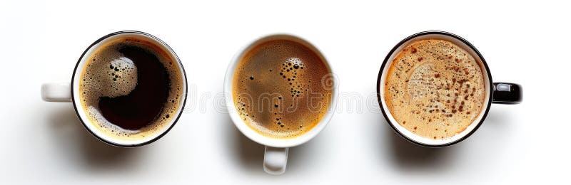 Three Cups of Coffee are Aligned in a Row on a White Background Stock ...