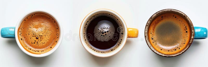Three Cups of Coffee are Aligned in a Row on a White Background Stock ...