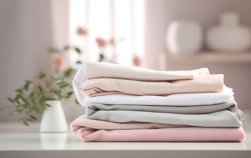Neat Bedding Sheets Stack in Laundry Room. Generative AI Stock ...