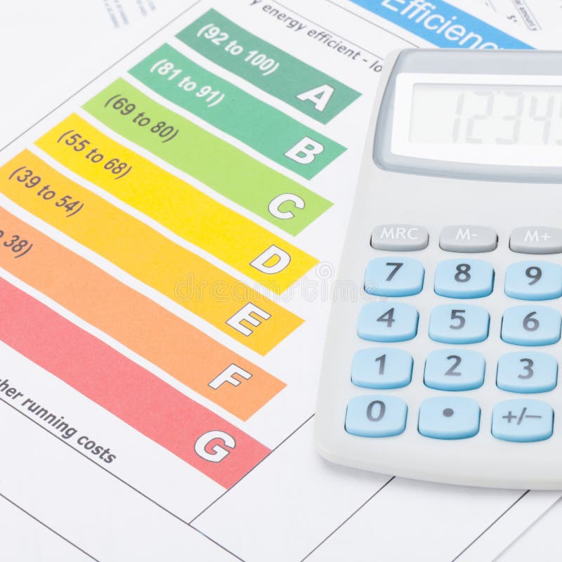 Neat Calculator with Energy Efficiency Chart - Studio Shot Stock Image ...