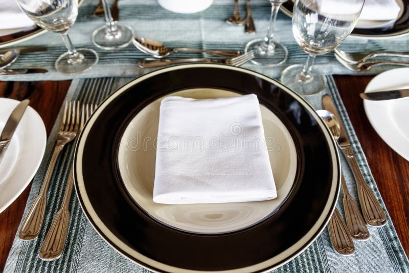 Neat Dining Table Setting in Front of Plate Stock Photo - Image of ...
