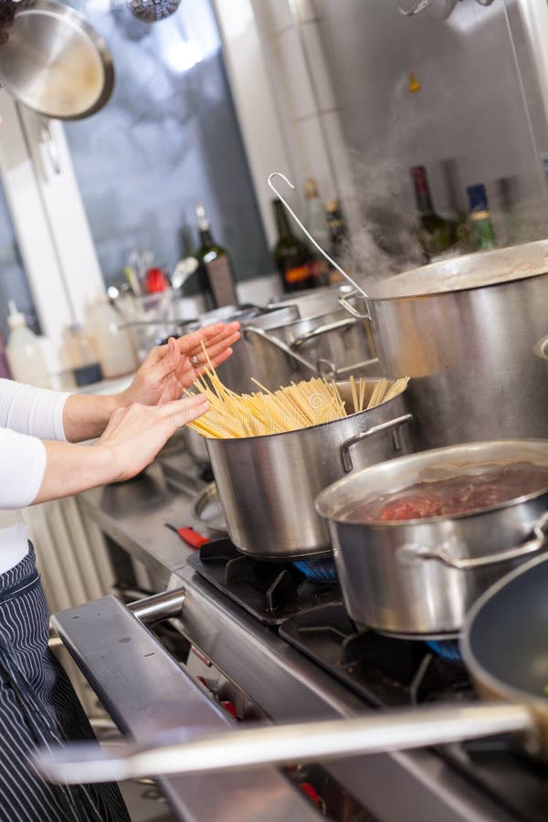 Cooking Spaghetti in a Stainless Steel Pot Stock Photo - Image of steel ...