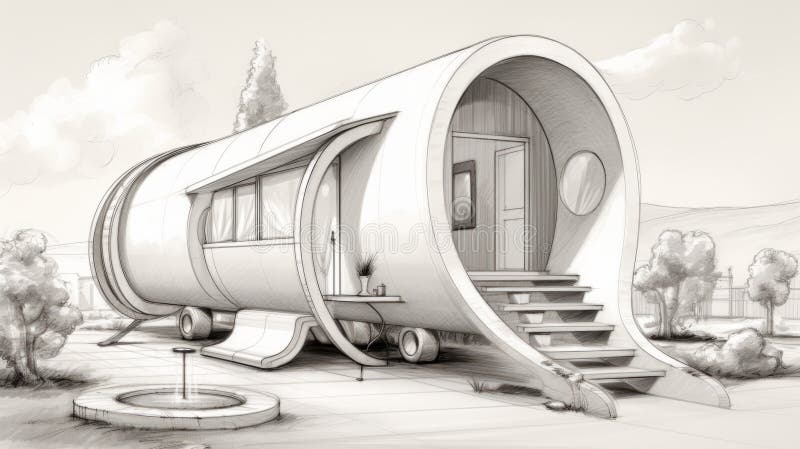 Neat Mobile Home Drawing in the Style of Cyril Rolando Stock ...