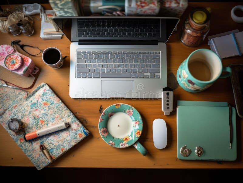 Neat Office Setup Laptop Notebook Coffee Cup Stock Illustration ...