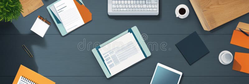 Neat Political Office Workspace with Desk, Documents, Tablet, and ...