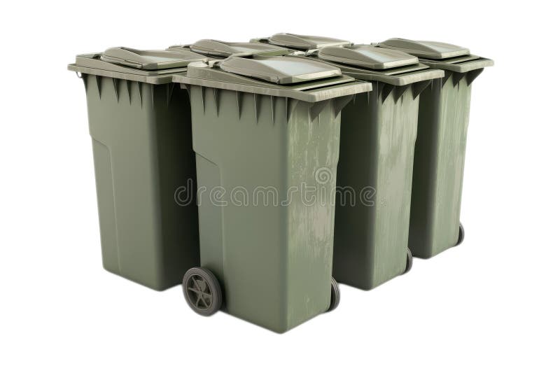 A Neat Row of Four Green Trash Bins Designated Specifically for ...