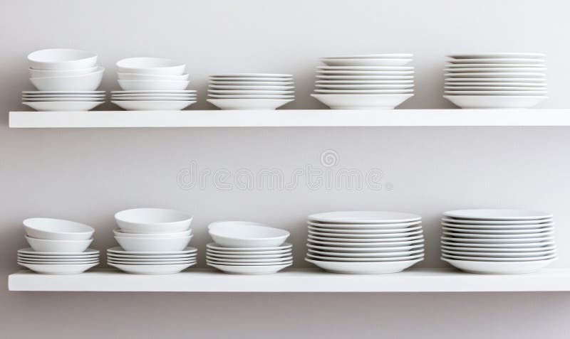 Stacked Plates Bowls White Minimalist Dinnerware Arrangement Stock ...