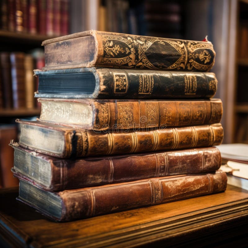 Stack of Books on Wooden Table Stock Illustration - Illustration of ...