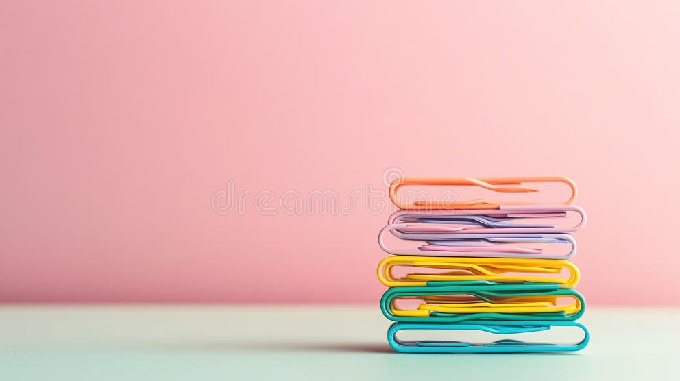 A Neat Stack of Colorful Paper Clips Arranged on a Pastel Surface with ...