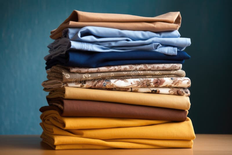 A Stack of Ironed and Folded Clothes Stock Photo - Image of cotton ...