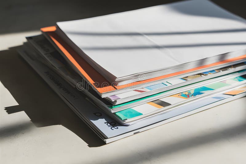 Neat Stack of Papers or Magazines with Blank Top Paper, Colorful ...