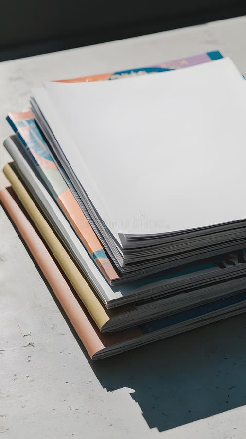 Neat Stack of Papers or Magazines with Blank Top Paper, Colorful ...