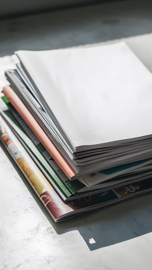 Neat Stack of Papers or Magazines with Blank Top Paper, Colorful ...