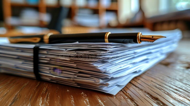 Stack of Papers with Pen stock photo. Image of office - 312449406