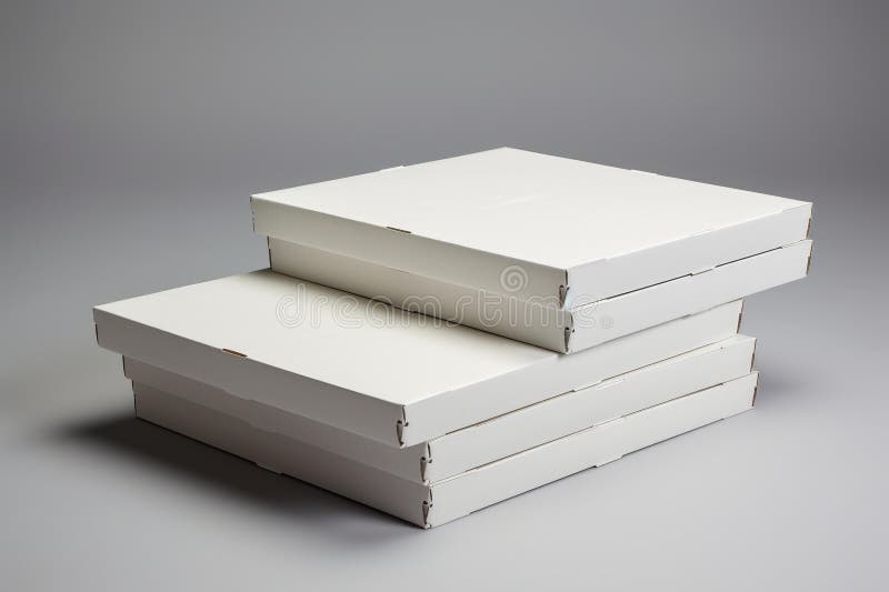 Stack of Blank White Pizza Boxes on Neutral Background Stock ...