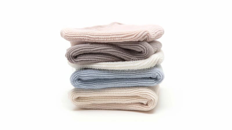 Neat Stack of Towels in Neutral Tones on White Background Stock ...