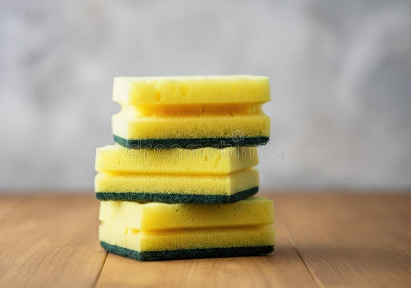 Stack Yellow Green Kitchen Sponges Wooden Surface Stock Photos - Free ...
