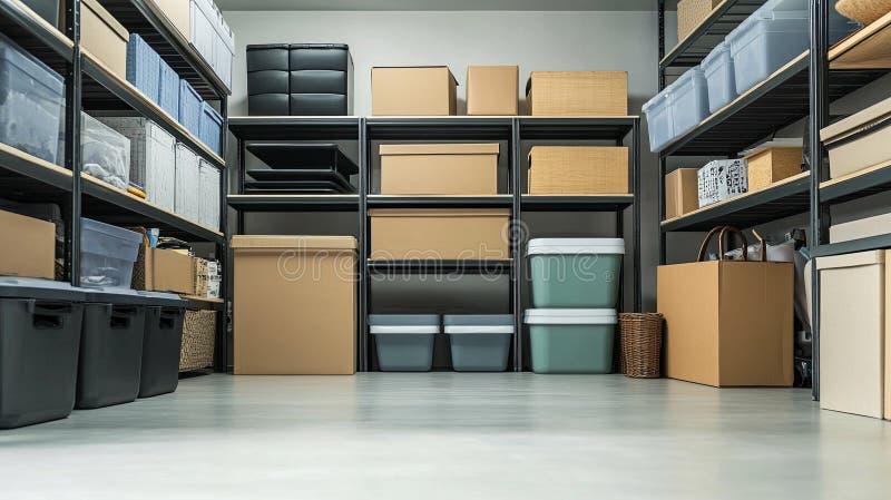 A Neat Storage Area with Labeled Boxes and Bins Ready for Organizing ...