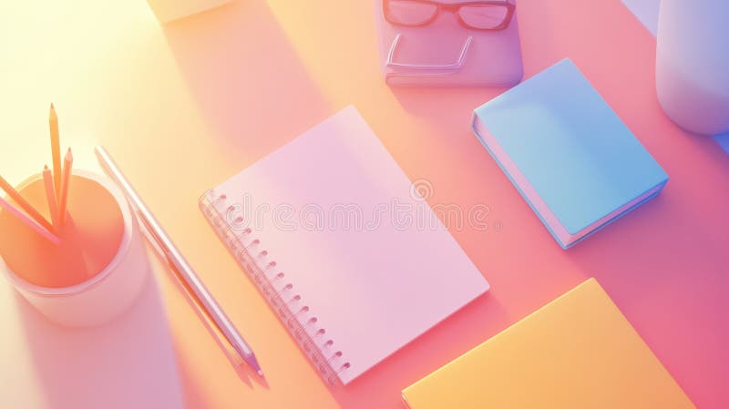 Neat Student Workspace with Notebooks and Stationery Stock Illustration ...