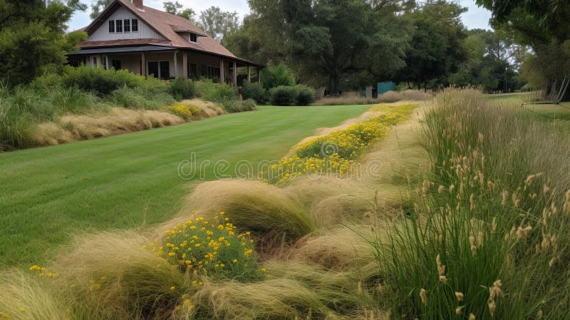 A Neat Swath of Buffalo Grass Edging a Side of the Property. AI ...