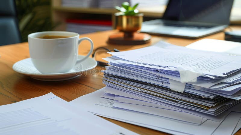 A Neat and Tidy Teacher S Desk with a Stack of Graded Papers and a Cup ...