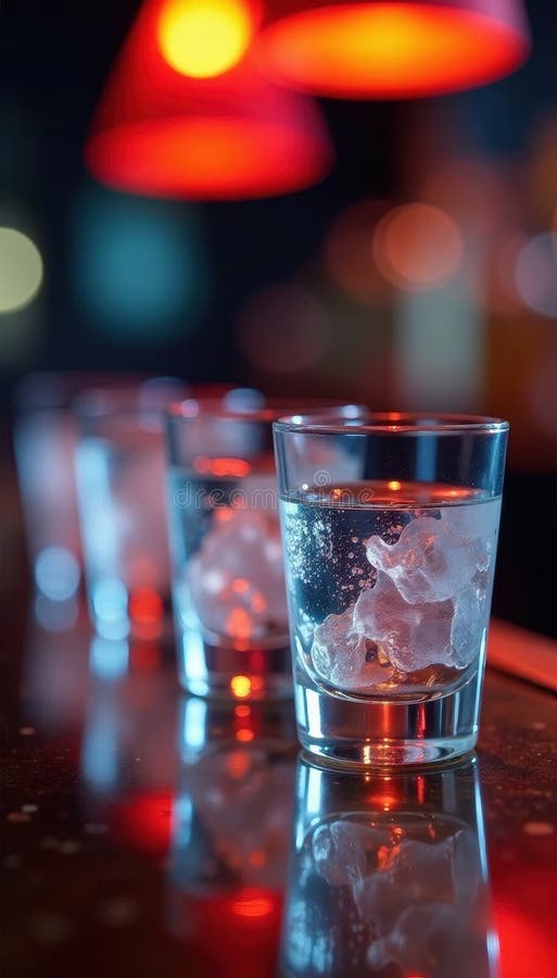 Neat Vodka Shots, Crystal Clear Glasses on Bar, Texture, Premium Stock ...
