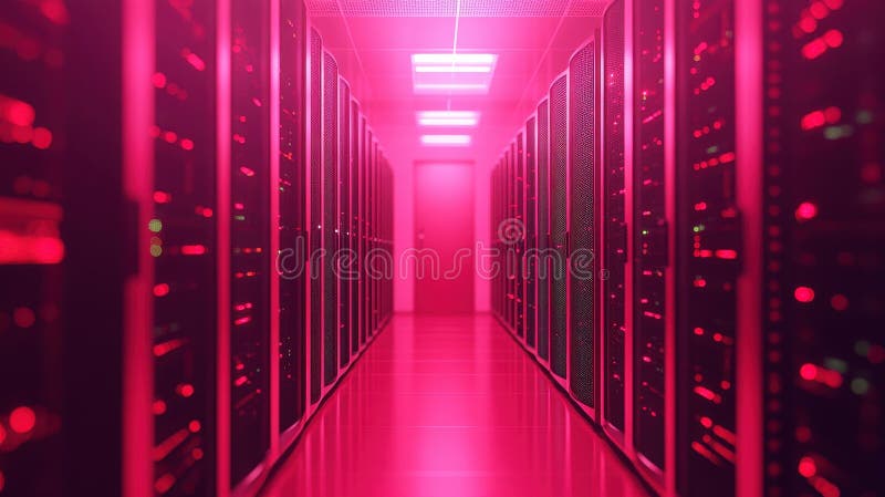 A Row of Sleek Red Data Servers Fills the Data Center, Shining Brightly ...