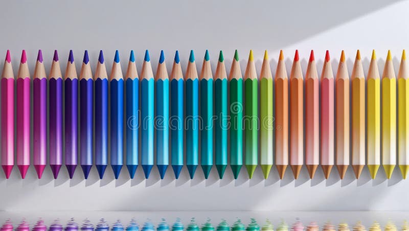 Neatly Aligned Row of Colorful Sharpened Pencils Organized by Gradient ...