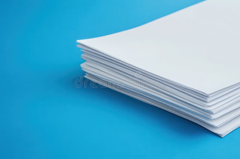 Unfinished Paperwork Stacked Neatly on a Solid Blue Surface in a Well ...