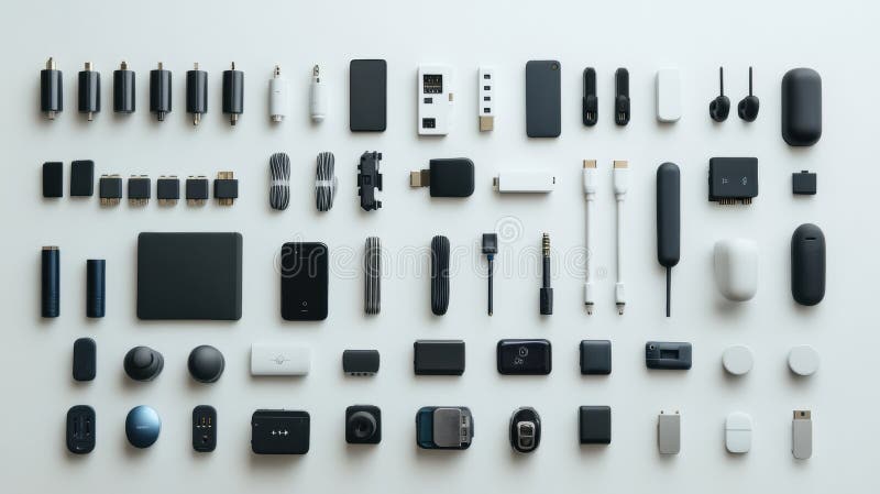 Neatly Arranged Assorted Electronic Devices on a White Background for ...