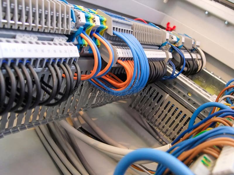 Neatly Arranged Blue and Orange Wires in an Electrical Control Panel ...