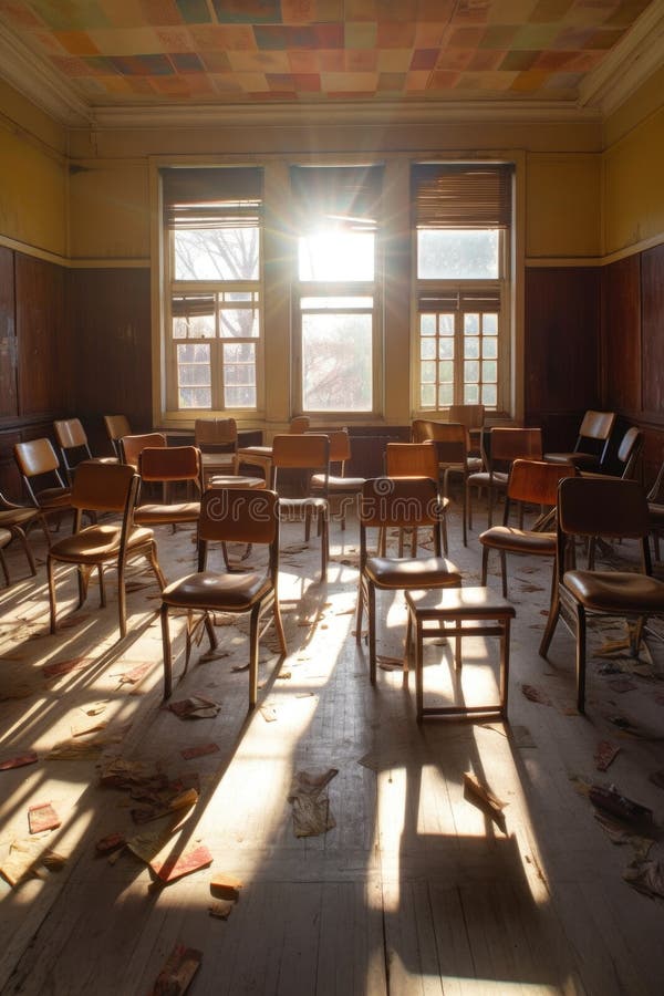 Neatly Arranged Chairs in a Sunlit Classroom Stock Illustration ... Neatly Arranged Chairs in a Sunlit Classroom Stock Illustration ...