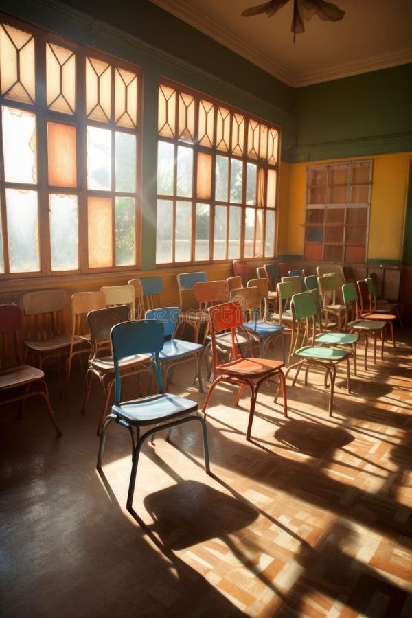 Neatly Arranged Chairs in a Sunlit Classroom Stock Illustration ... Neatly Arranged Chairs in a Sunlit Classroom Stock Illustration ...