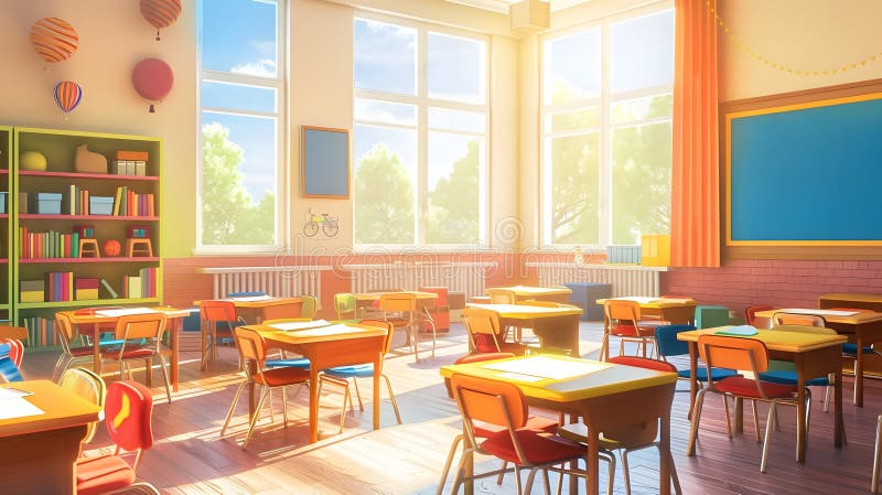 Neatly Arranged Classroom with Rows of Tables and Chairs, Ideal for ...
