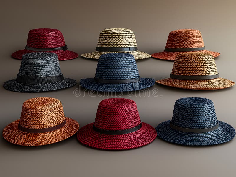 Collection of Classic Fedora Hats in Various Colors and Patterns Stock ...
