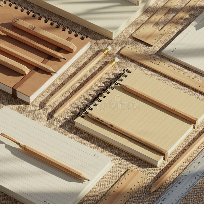 A Neatly Arranged Collection of Office Stationery on a Textured Beige ...