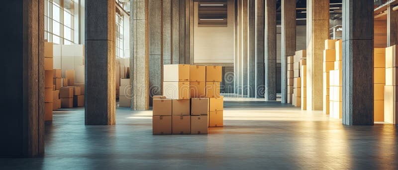 Stacks of Cardboard Boxes in a Bright Warehouse Organized Packaging and ...