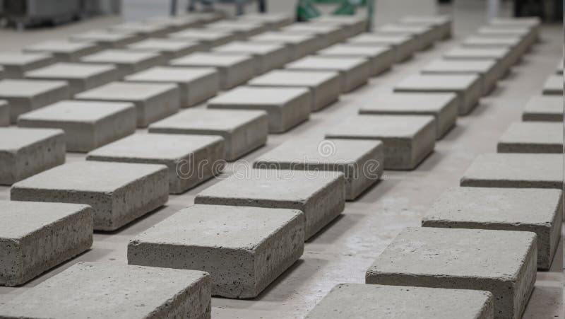 Neatly Arranged Concrete Blocks Drying in a Factory Setting with Soft ...