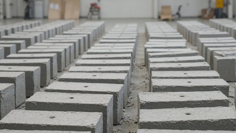Neatly Arranged Concrete Blocks Drying in a Factory Setting with Soft ...