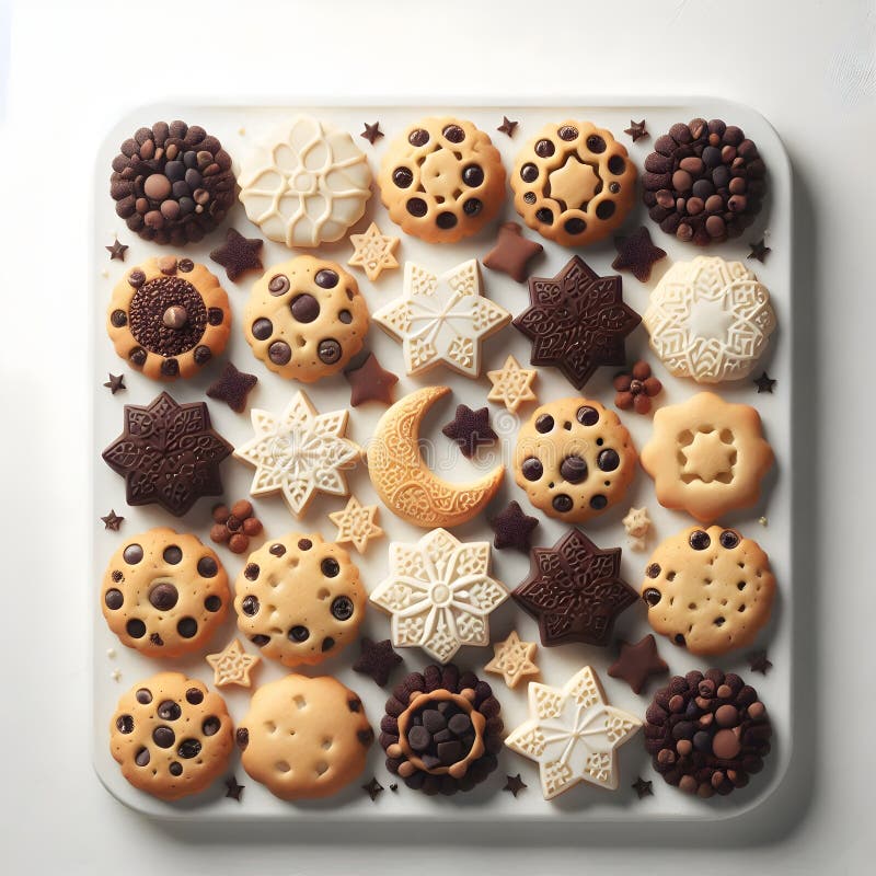 Neatly Arranged Eid Cookies with Chocolate Chips Captured from Top View ...