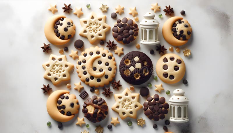 Neatly Arranged Eid Cookies with Chocolate Chips Captured from Top View ...